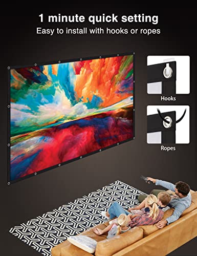 JKJOO 120 Inch Projector Screen 16:9 HD 4K Foldable Crease-Resistant Projection Screen Portable Movie Screens for Projectors Outdoor /Home Theater Support Front Rear Projection