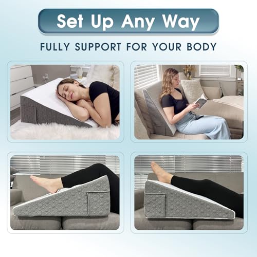 LOSKIA 7.5" Wedge Pillow for Acid Reflux Relief/Seniors, Wedge for Bed to Elevate Head, Acid Reflux Pillow, with Memory Foam Top Bed Wedge Pillow for Sleeping,Reading,Rest,Leg Elevation