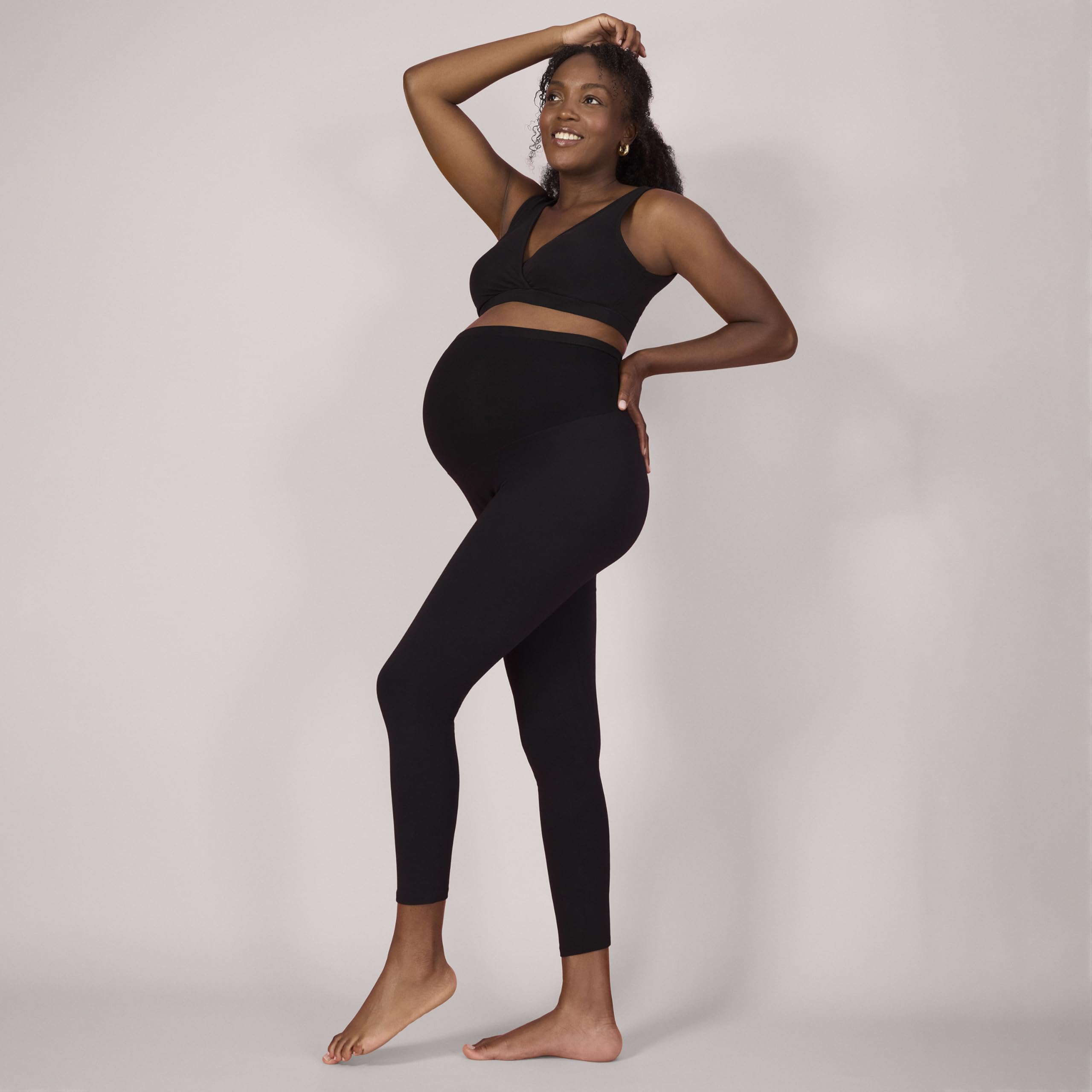 Motherhood Maternity Women's Essential Stretch Full Length Secret Fit Over The Belly Pregnancy Legging, Black/Black 2 Pack, Large