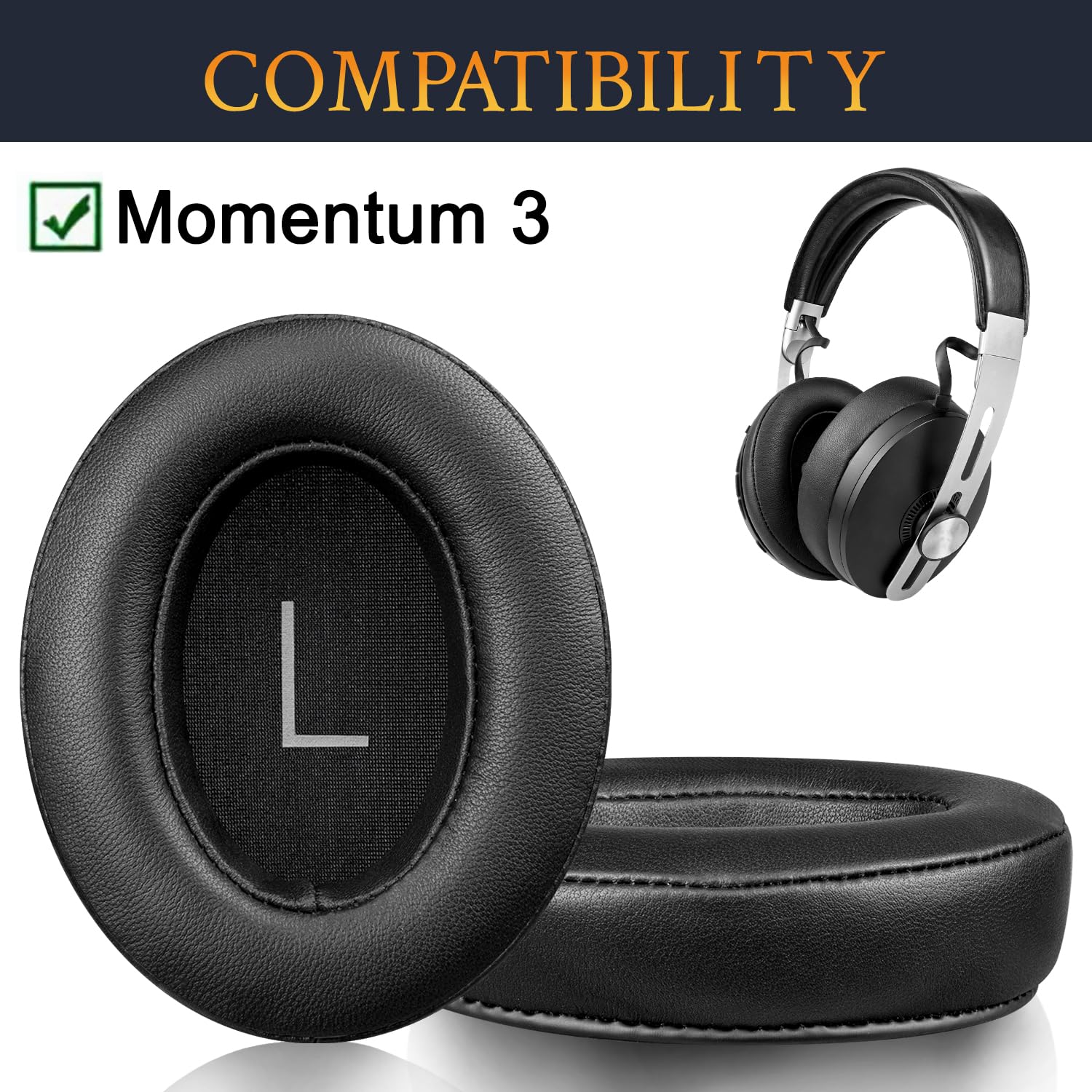 SOULWIT Lambskin Earpads Replacement for Sennheiser Momentum 3 Wireless Noise Cancelling Over/Around-Ear Headphones, Ear Pads Cushions with Soft Noise Isolation Memory Foam
