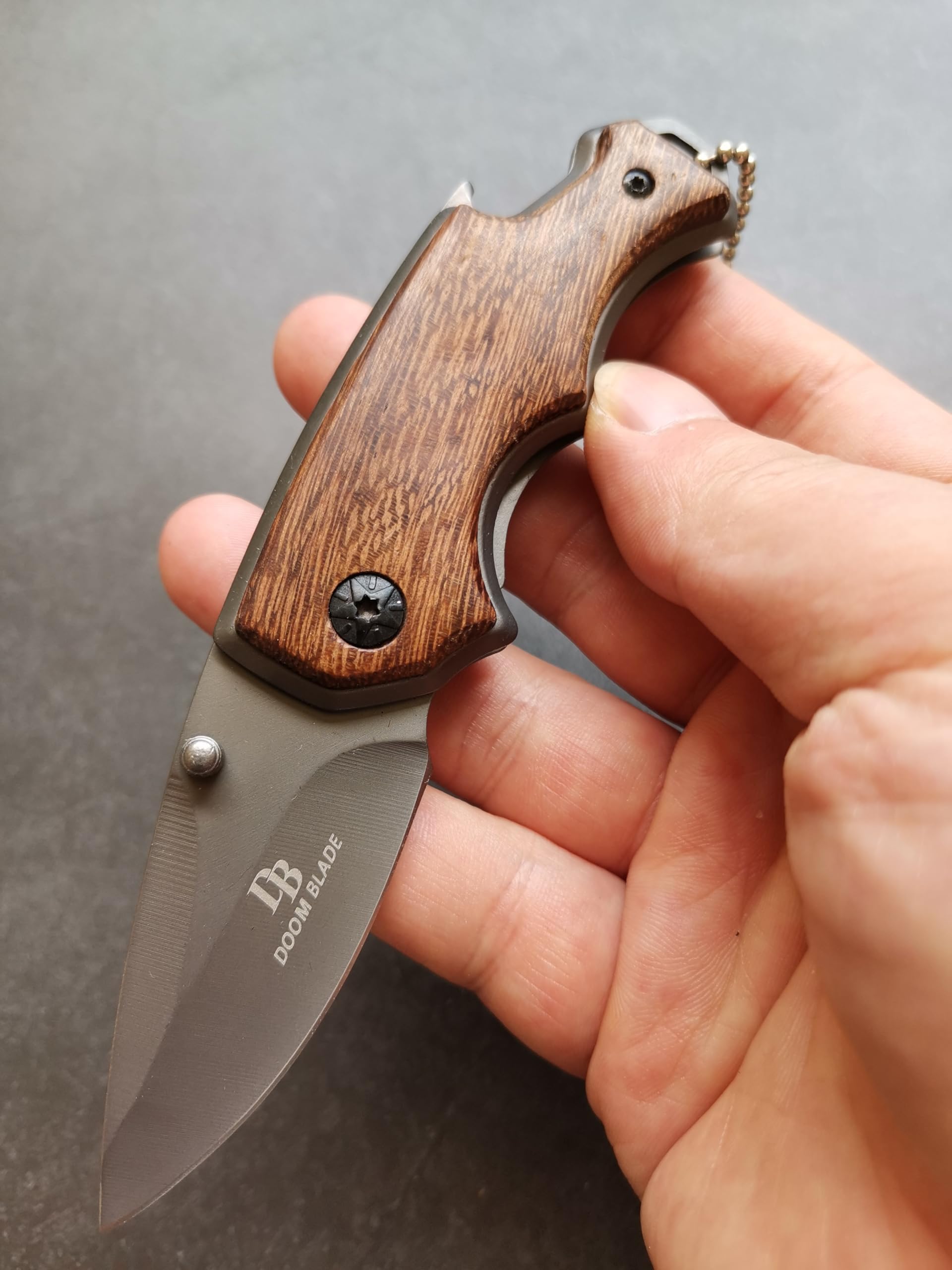 DOOM BLADE Folding Pocket Knife with Wood Handle,7Cr13Mov Hard Steel Blade,Hunting EDC Knife Multi-tool Survival Knife with Keychain and Bottle Opener,Lightweigt,for Outdoor Camping (Type-2)