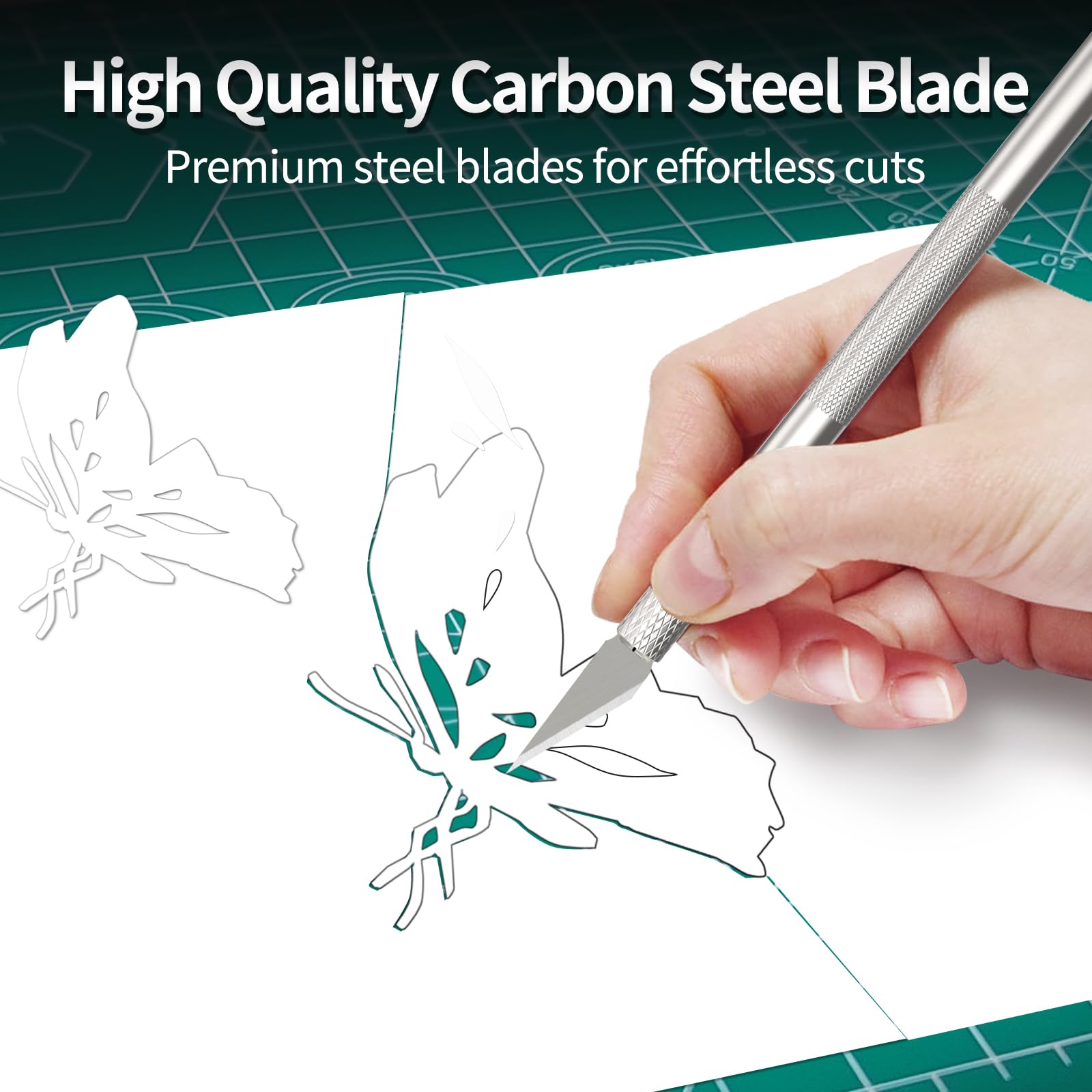 Precision Craft Knife Set - Sharp Razor Blades & Exacto Knife for Carving, Modeling, Scrapbooking, and Sculpting - Perfect for Woodworking, Stenciling, DIY Projects & Precision Cutting (Silver)