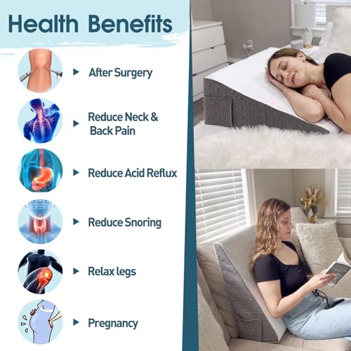 LOSKIA 7.5" Wedge Pillow for Acid Reflux Relief/Seniors, Wedge for Bed to Elevate Head, Acid Reflux Pillow, with Memory Foam Top Bed Wedge Pillow for Sleeping,Reading,Rest,Leg Elevation