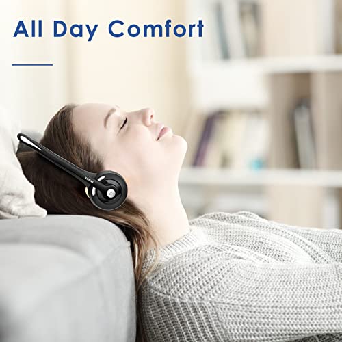 Bluetooth Headset with Microphone for Truck Driver, One Ear Wireless Headset with cvc6.0 Noise Cancelling, Mute & Volume Control, Long Battery Life, Headsets with Mic for Cell Phone, PC, Call Center
