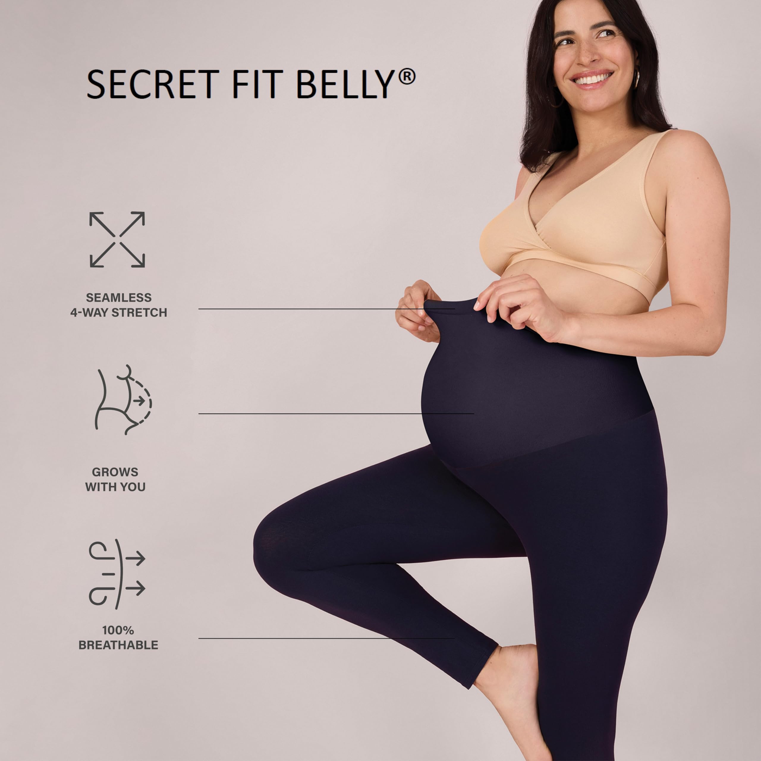 Motherhood Maternity Women's Essential Stretch Full Length Secret Fit Over The Belly Pregnancy Legging, Black/Black 2 Pack, Large