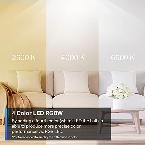 TP-Link Tapo Smart Light Bulbs, 16M Colors RGBW, Dimmable, Compatible with Alexa and Google Home, A19, 60W Equivalent, 800LM CRI>90, 2.4GHz WiFi only, No Hub Required, Tapo L530E(4-Pack)