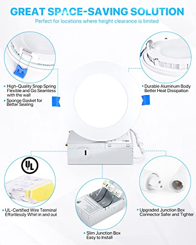 Ensenior 16 Pack 6 Inch Ultra-Thin LED Recessed Ceiling Light with Junction Box, 5000K Daylight, 12W 110W Eqv, Dimmable Can-Killer Downlight, 1050LM High Brightness - ETL and Energy Star Certified