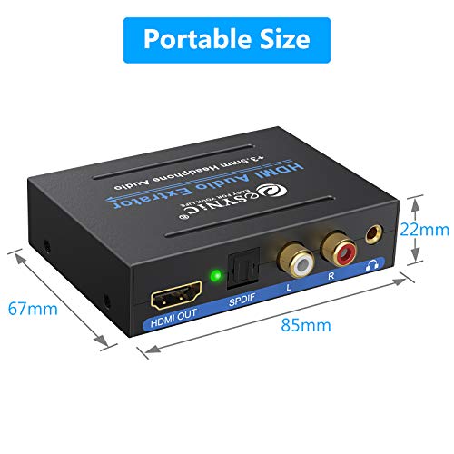eSynic 4K HDMI Audio Extractor HDMI to HDMI + Optical TOSLINK SPDIF + Analog RCA L/R +3.5mm Jack Stereo Audio Video Splitter Converter with Power ON/Off Switch Support 4K Full HD1080p 3D
