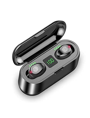 BAHASYA Wireless Bluetooth Earbuds with Digital Charging Case, Built-in Mic, Noise Cancelling, Waterproof, Deep Bass Earphones, in Ear Stereo Headphones for Sport, Gym, Running, Gaming (Black)