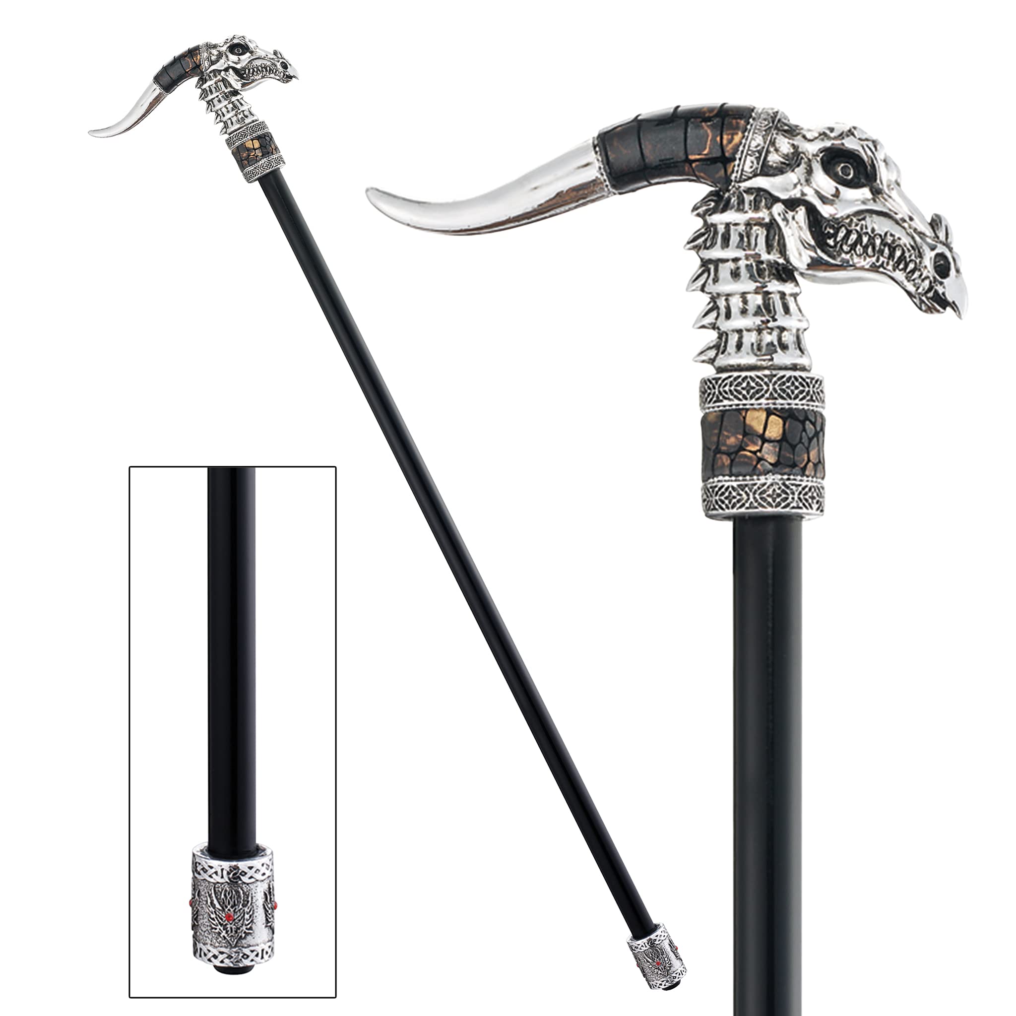 Design Toscano Dragonsthorne Nebula Dragon Gothic Walking Stick Swagger Cane, 38 Inch, Black and Silver
