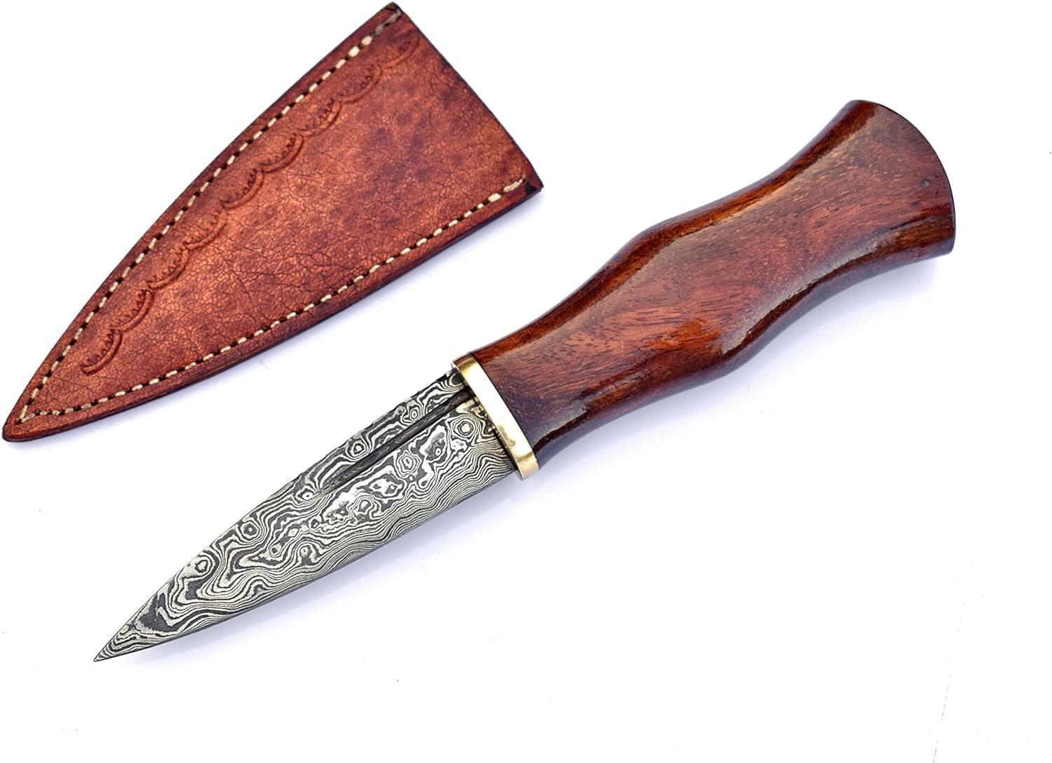 GLORIUS CRAFT Handmade Damascus Hunting Knife with Leather Sheath - Ideal for Skinning, Camping, Outdoor -Fixed Blade Bushcraft Knife with Walnut Wood Handle - Predator Hunter,