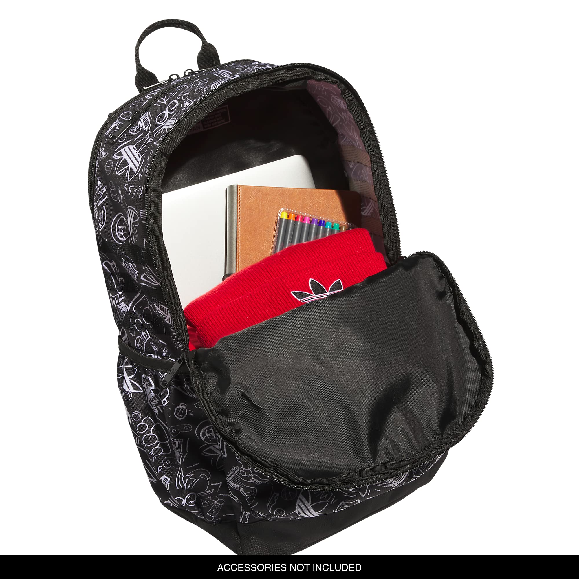 adidas Originals National 3.0 Backpack, Seed Doodle Art Black-White, One Size