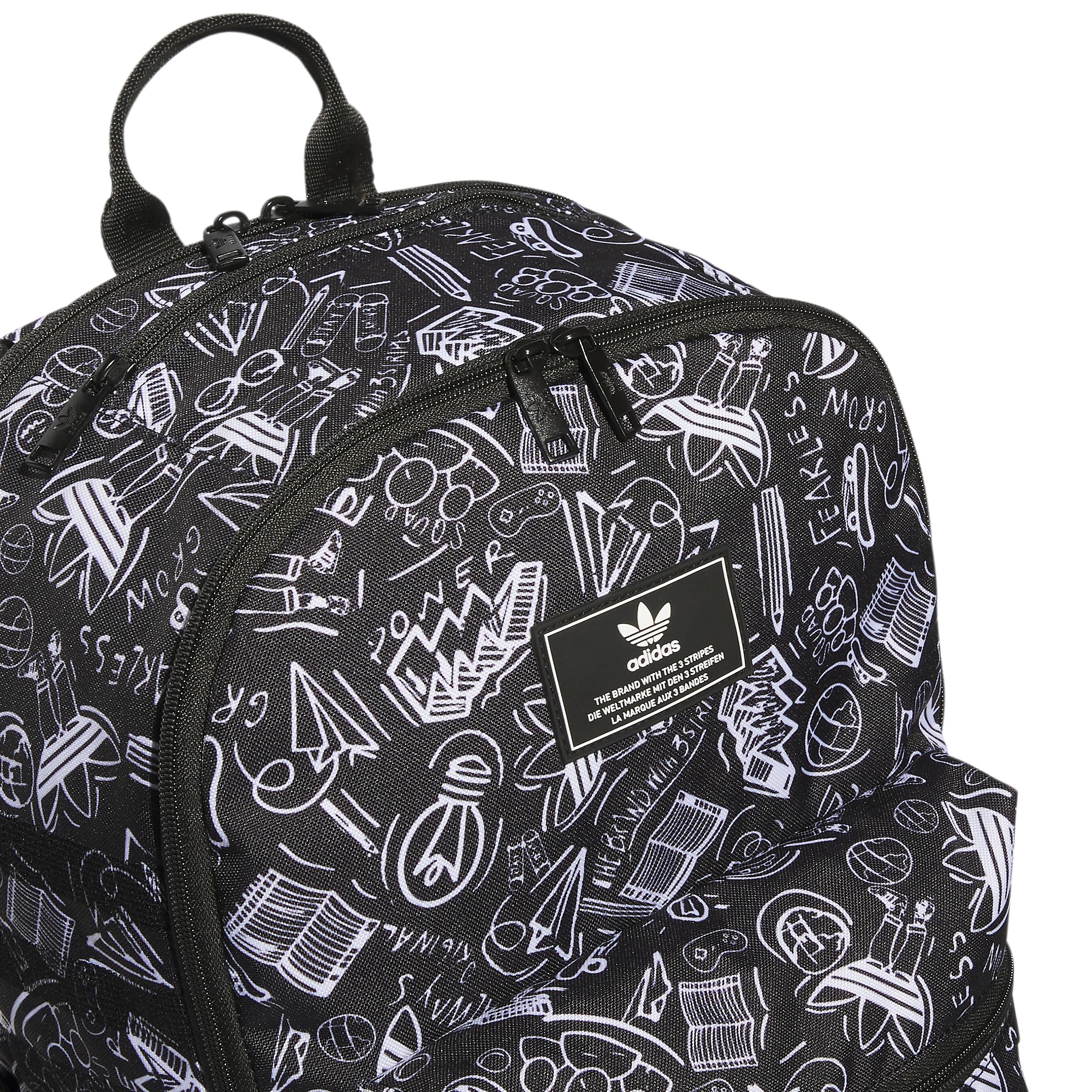 adidas Originals National 3.0 Backpack, Seed Doodle Art Black-White, One Size