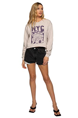 Suburban Riot TMNT Official Nyc Turtles Women's Crop Fleece Sweatshirt (Medium) Cream