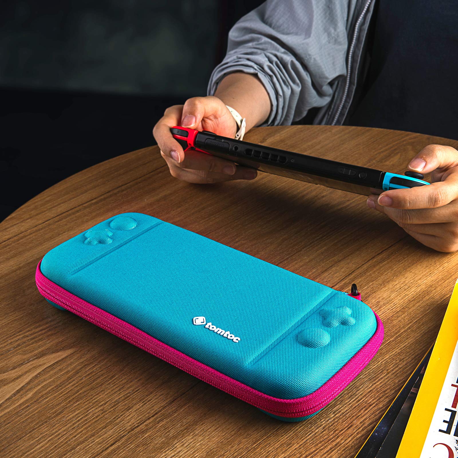 tomtoc Carry Case for Nintendo Switch, Ultra Slim Hard Shell with 10 Game Cartridges, Protective Carrying Case for Travel, with Original Patent and Military Level Protection, Peacock Blue
