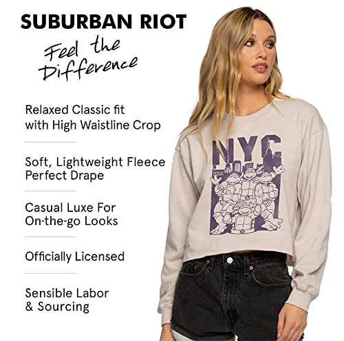 Suburban Riot TMNT Official Nyc Turtles Women's Crop Fleece Sweatshirt (Medium) Cream