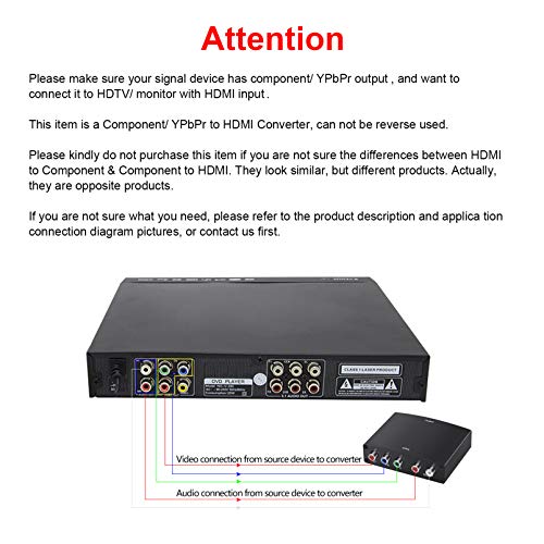 Component to HDMI Converter, MISOTT 1080P YPbPr to HDMI Converter, 5RCA RGB to HDMI Converter, Component Input HDMI Output Adapter