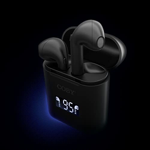 Coby True Wireless Earbuds with Charging Case, Wireless Bluetooth Earbuds, in Ear Headphones Wireless Bluetooth, Smart Battery Display, Built-in Microphone, Auto Pairing, 6.5 Hours Play, (Black)