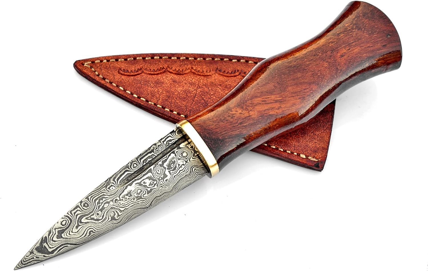 GLORIUS CRAFT Handmade Damascus Hunting Knife with Leather Sheath - Ideal for Skinning, Camping, Outdoor -Fixed Blade Bushcraft Knife with Walnut Wood Handle - Predator Hunter,