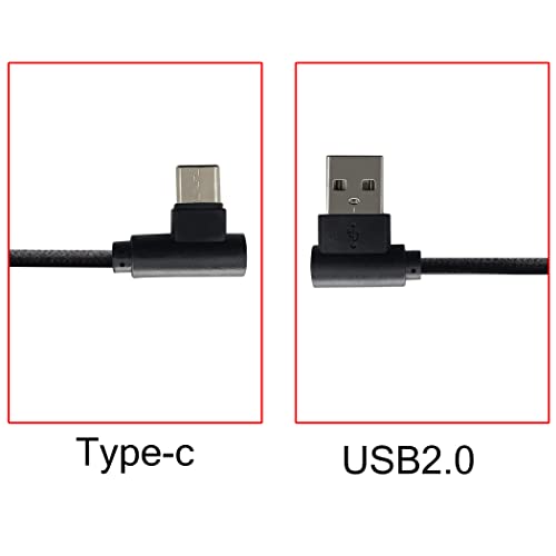 HCFeng Double Elbow Type C Cable Right Angle Nylon Braided USB 2.0A to USB C Cable Type C 90°to USB A 90°Left Elbow Fast Charging Cable Compatible with Type-C Port Device [2Pack/0.6ft]