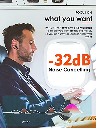Hyeing Active Noise Cancelling True Wireless Earbuds,Bluetooth 5.2 in-Ear Headphones, Sweat Waterproof Hi-Fi Earphone,36H TV Gaming Headset with 4 HD ANC Microphones,for Office Gifts Gym