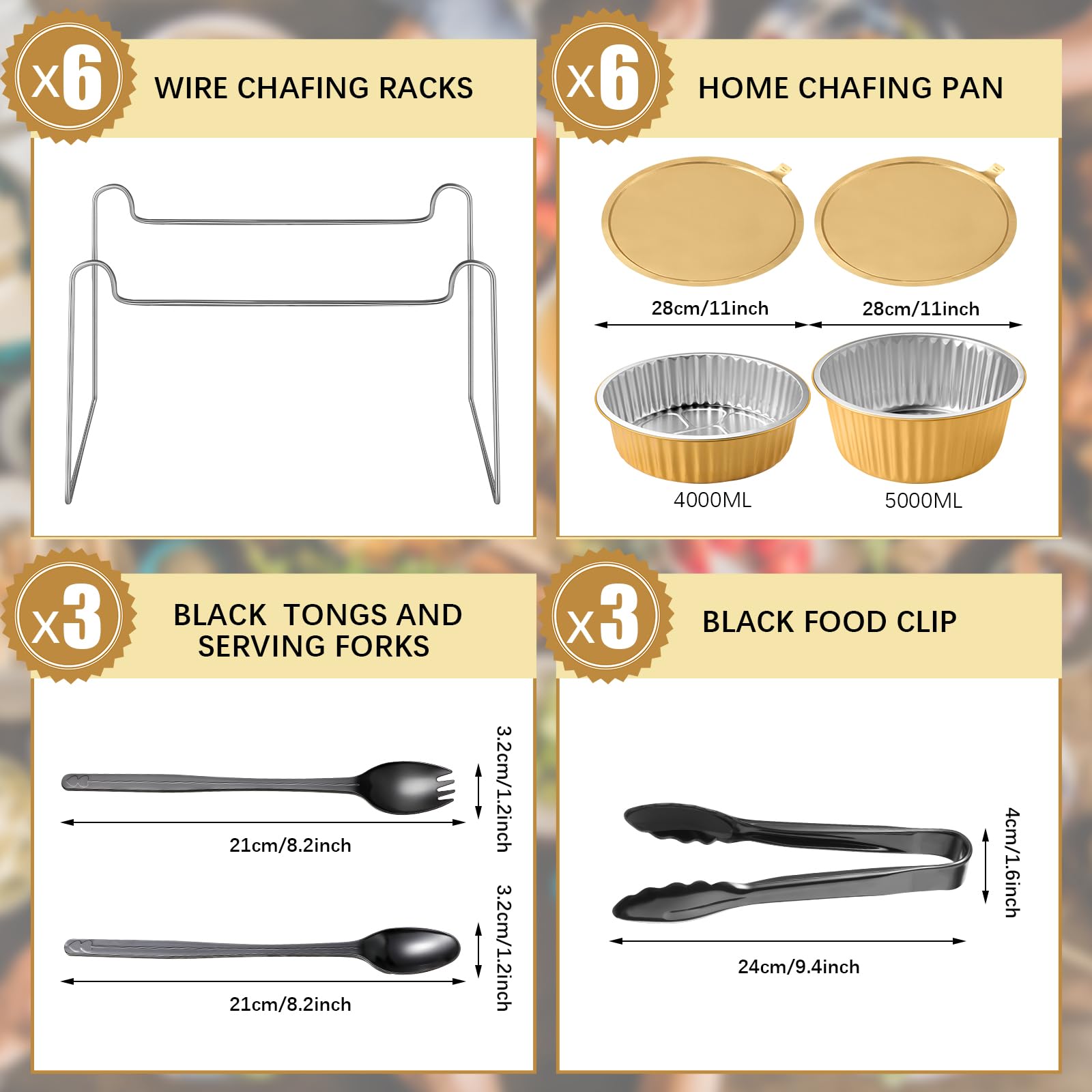 Tioncy 33 Pcs Large Disposable Chafing Dish Buffet Set Food Warmers Catering Supplies for Parties Including Chafing Wire Rack Stand Kit, Aluminum Water Pans, Food Pans, Serving Utensils