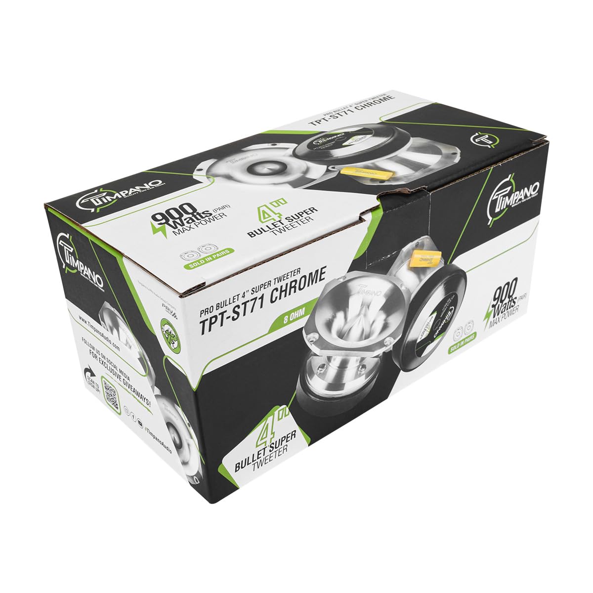 Timpano Super Tweeter 4 Inch TPT-ST71 Chrome, 8 Ohm, 900 Watts Max, 108 db, High Sensitivity, PRO Audio Bullet Super Tweeters (Pair)