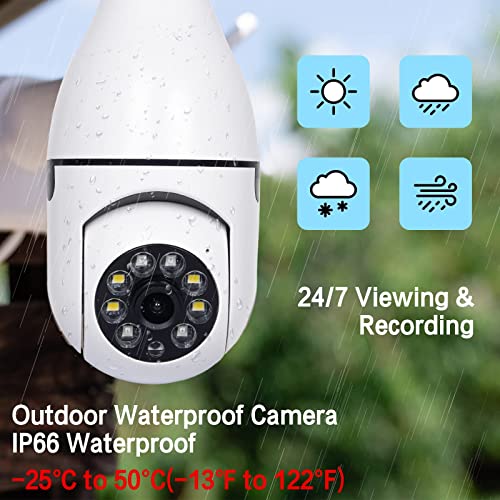 ORLMA Wireless WiFi Light Bulb Camera, 360 Degree E27 Bulb Security Camera Outdoor, Home Surveillance Cameras System with Human Motion Detection and Alarm (White-2PC)