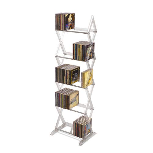 Atlantic Mitsu 5-Tier Portable Media Storage Rack β Holds 130 CD; or 90 DVD; or 105 Blu-ray/Console Game Discs β PN 64836265 in Clear