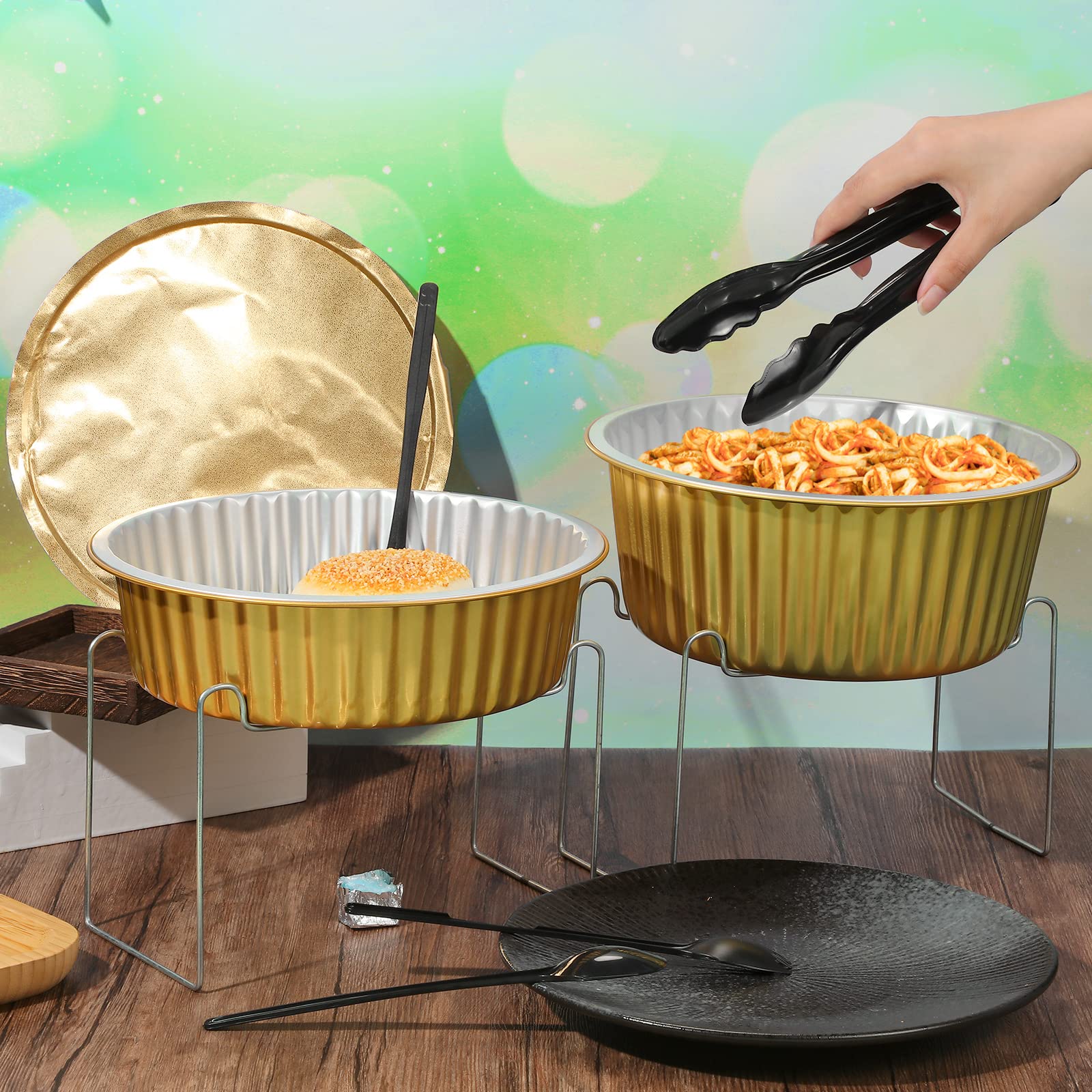 Tioncy 33 Pcs Large Disposable Chafing Dish Buffet Set Food Warmers Catering Supplies for Parties Including Chafing Wire Rack Stand Kit, Aluminum Water Pans, Food Pans, Serving Utensils