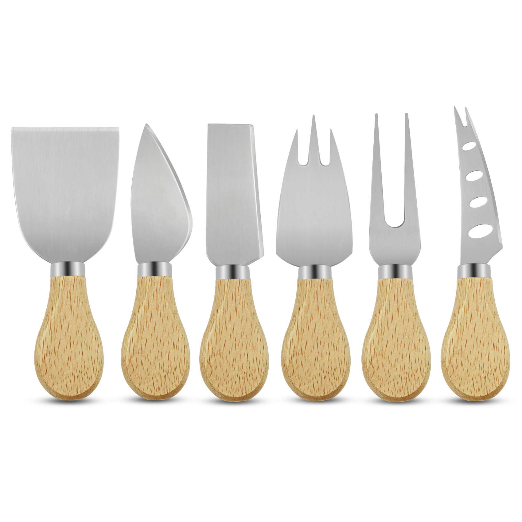Cheese Knife Set for Charcuterie Board, Set of 6 Pieces Cheese Spreader Cutter Knives Collection for Gift,Stainless Steel Cheese Spreading Knife,Slicer,Shaver,Fork with Bamboo Wood Handle (Type 1)