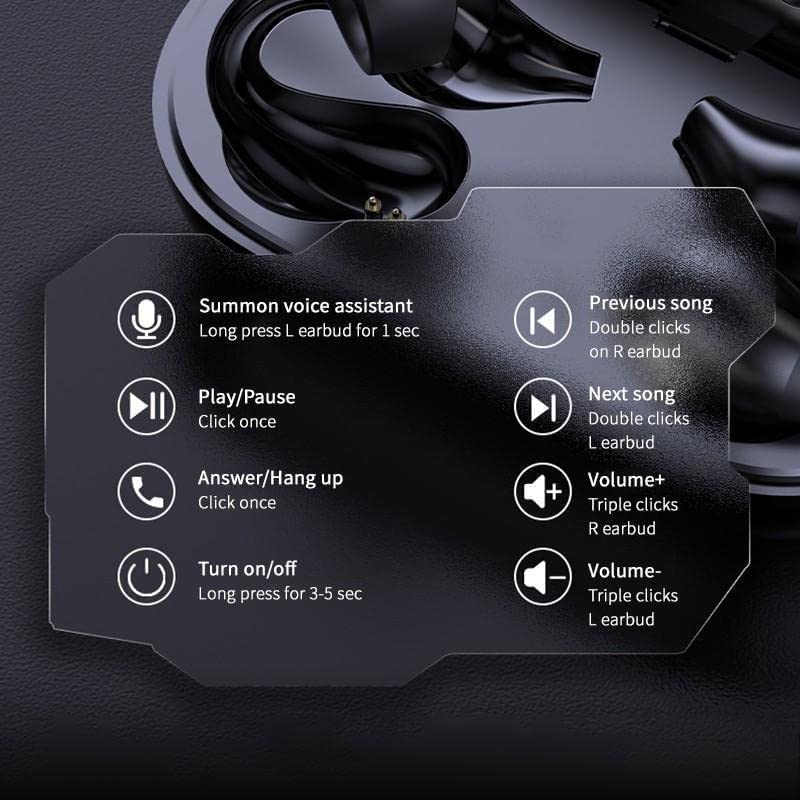 Ear-Clip Bone Conduction Headphones Bluetooth 5.3, Painless Wireless Open Ear Clip on Headphone,Waterproof Mini Sport Running Earring Earphone, Noise Cancelling HiFi Quality Long Battery Life ( Color