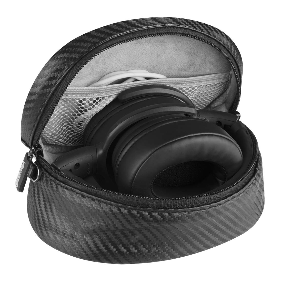 Geekria Headphones Pouch Compatible with Sennheiser, JBL, Skullcandy, Soundcore, Bose Headphones Case, Replacement Protective Travel Carrying Bag with Cable Storage (Black)