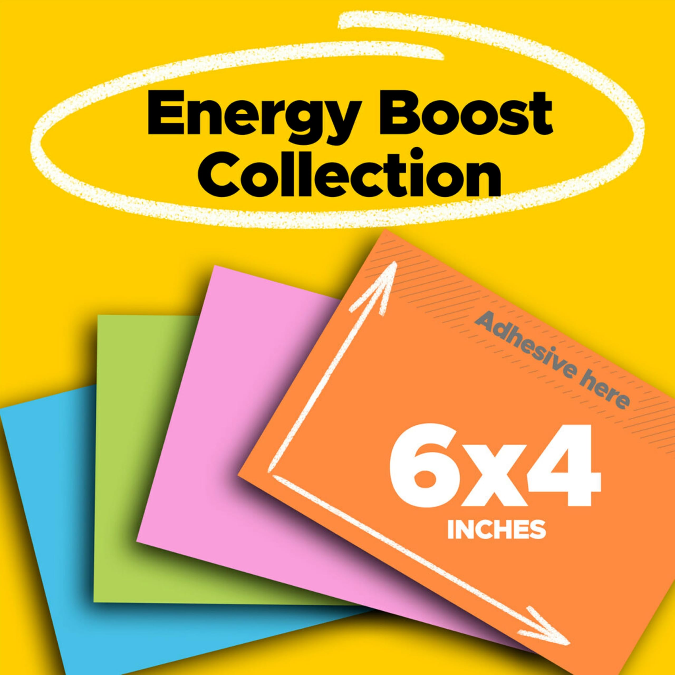 Post-it Super Sticky Notes,6x4 in, 8 Pads, 2x the Sticking Power, Energy Boost Collection, Recyclable (622-8SSMIA) , 1 7/8" x 1 7/8" , Assorted