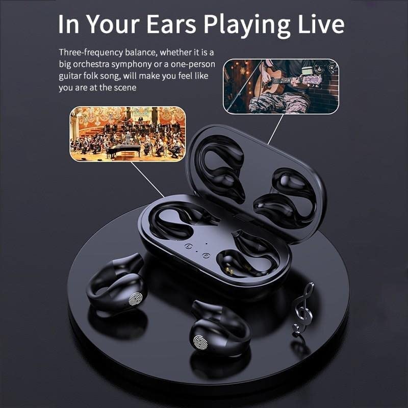 Ear-Clip Bone Conduction Headphones Bluetooth 5.3, Painless Wireless Open Ear Clip on Headphone,Waterproof Mini Sport Running Earring Earphone, Noise Cancelling HiFi Quality Long Battery Life ( Color