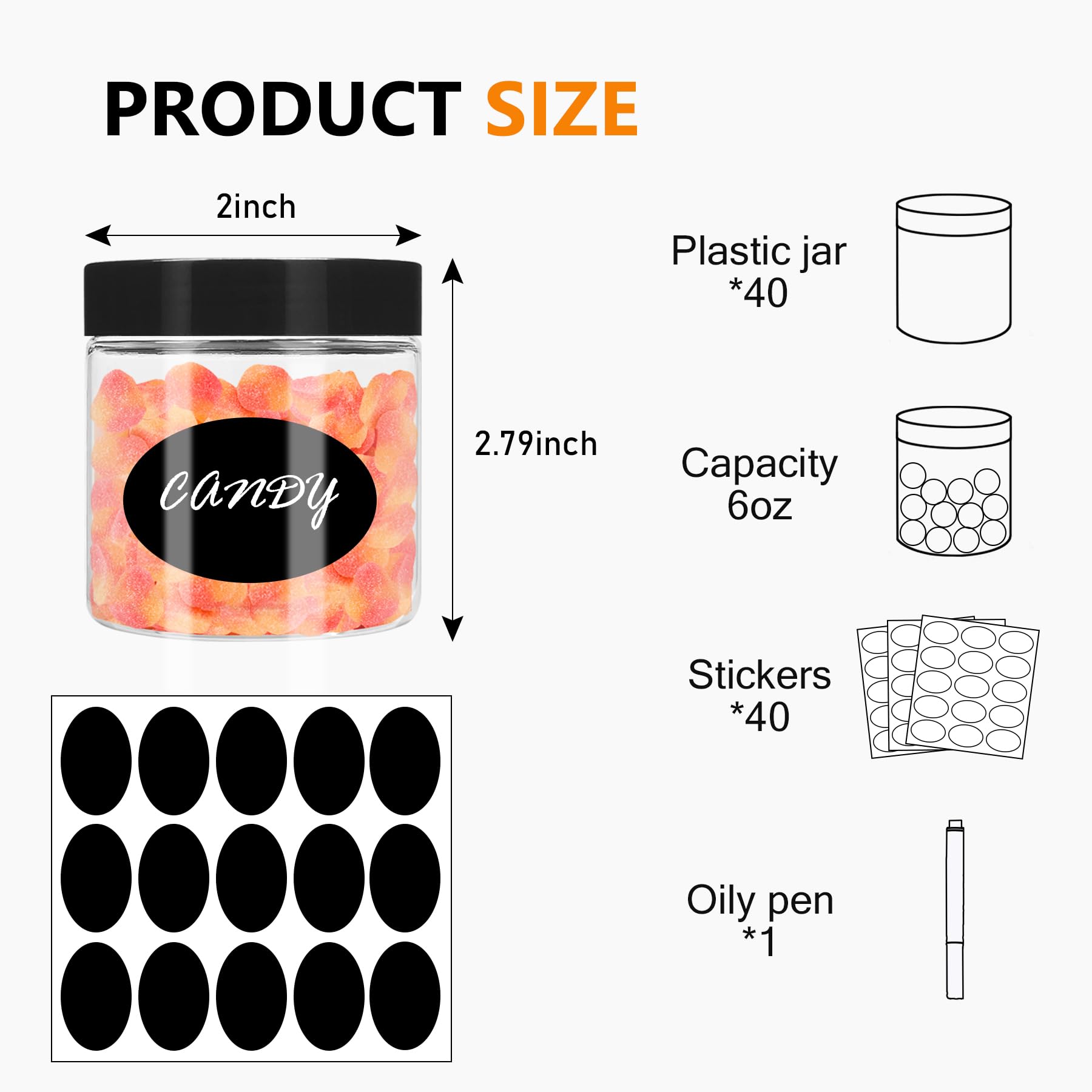6OZ Plastic Jars with Black Lids 40Pcs Empty Plastic Pot Jars Round Refillable Clear Slime Containers Jars Airtight Plastic Storage Jars for Travel Storage Home Kitchen Food Slime Making
