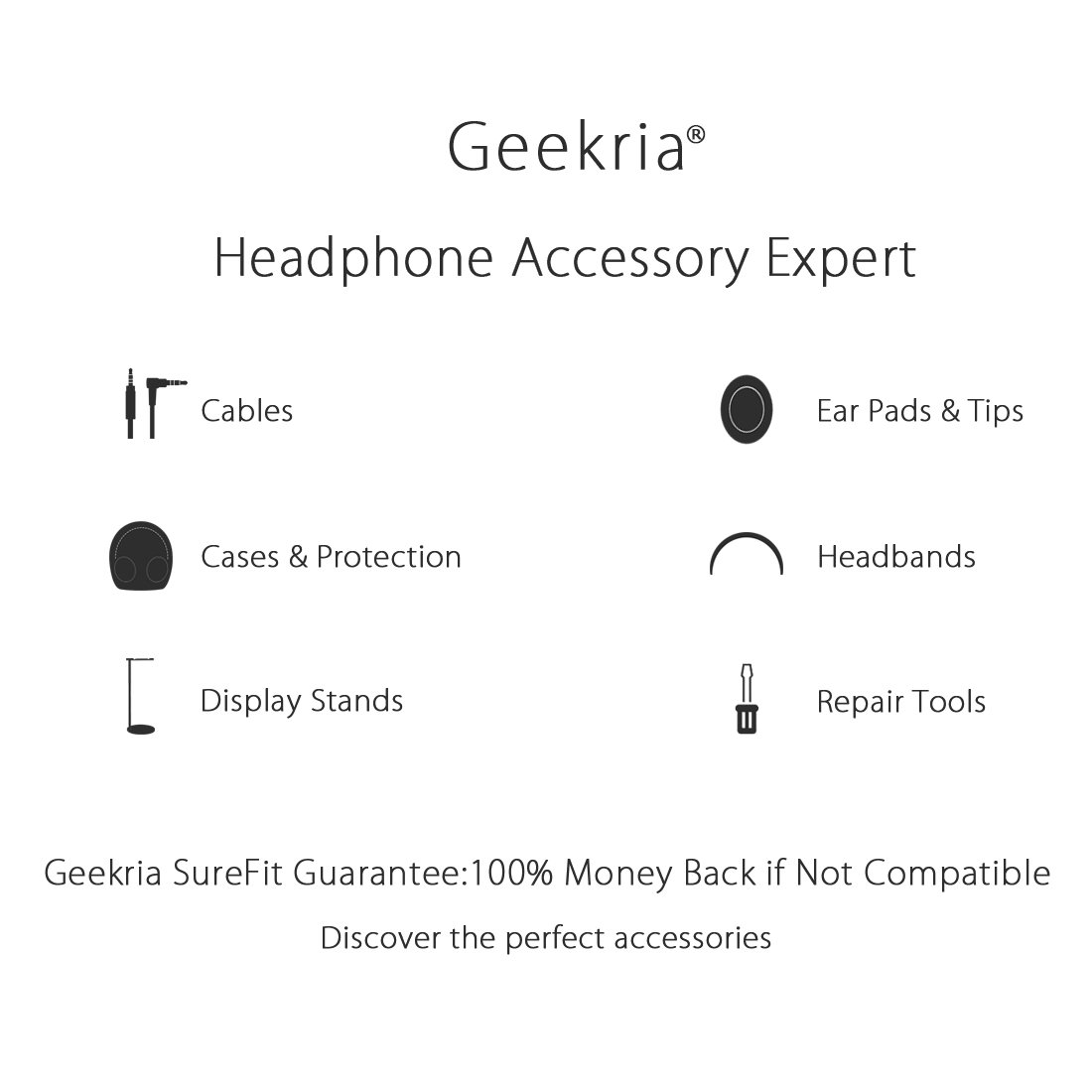 Geekria Headphones Pouch Compatible with Sennheiser, JBL, Skullcandy, Soundcore, Bose Headphones Case, Replacement Protective Travel Carrying Bag with Cable Storage (Black)
