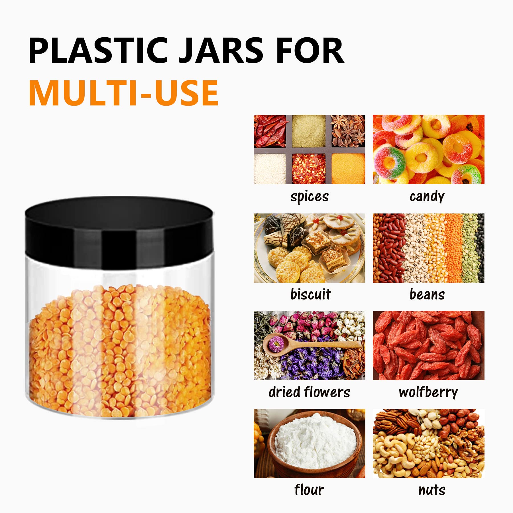 6OZ Plastic Jars with Black Lids 40Pcs Empty Plastic Pot Jars Round Refillable Clear Slime Containers Jars Airtight Plastic Storage Jars for Travel Storage Home Kitchen Food Slime Making
