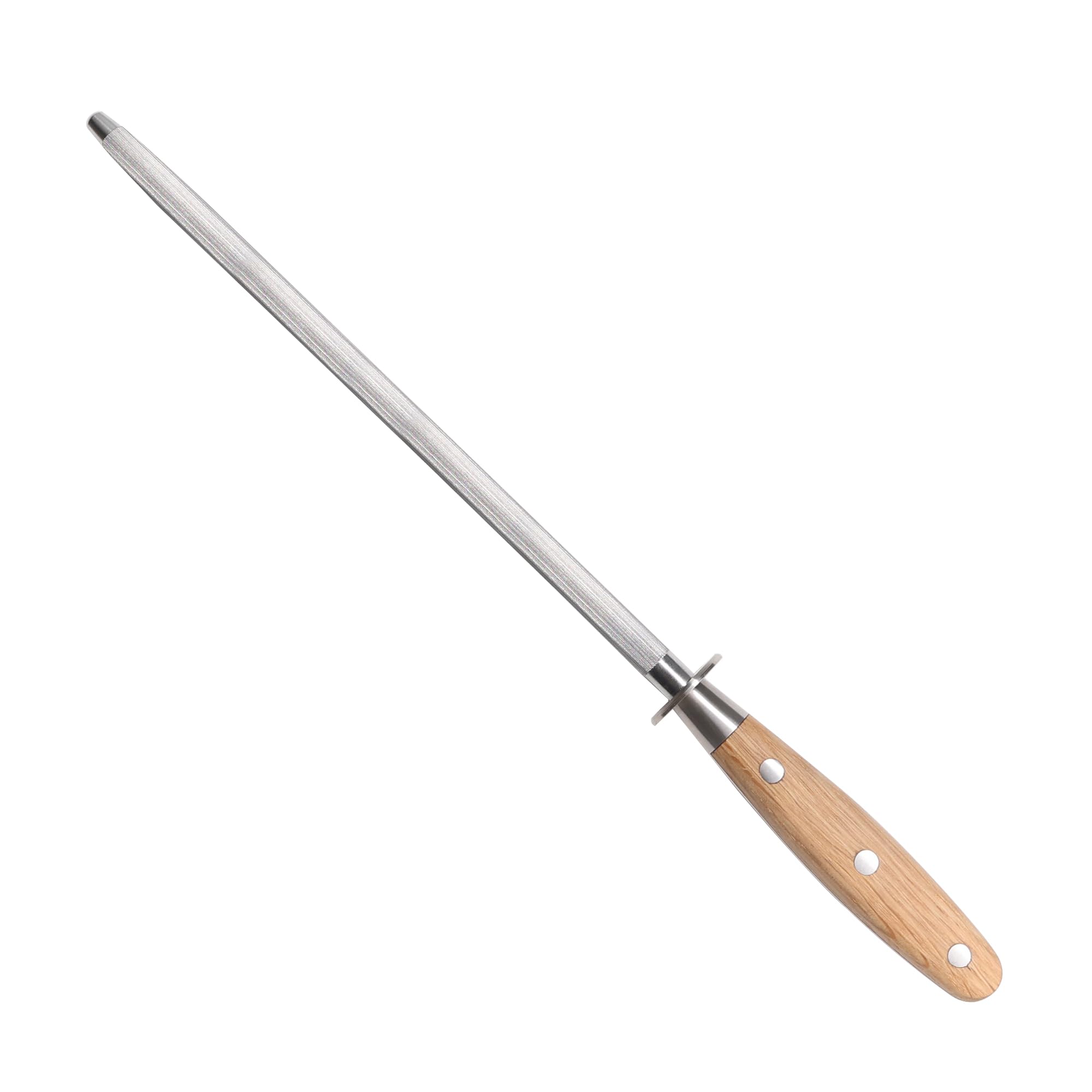 Cohesion Knife Sharpener Rod for Kitchen Knife Daily Sharpener Maintenance, 10 Inch Carbon Steel Professional Knife Sharpening Rod Honing Steel with White Oak Wood Handle