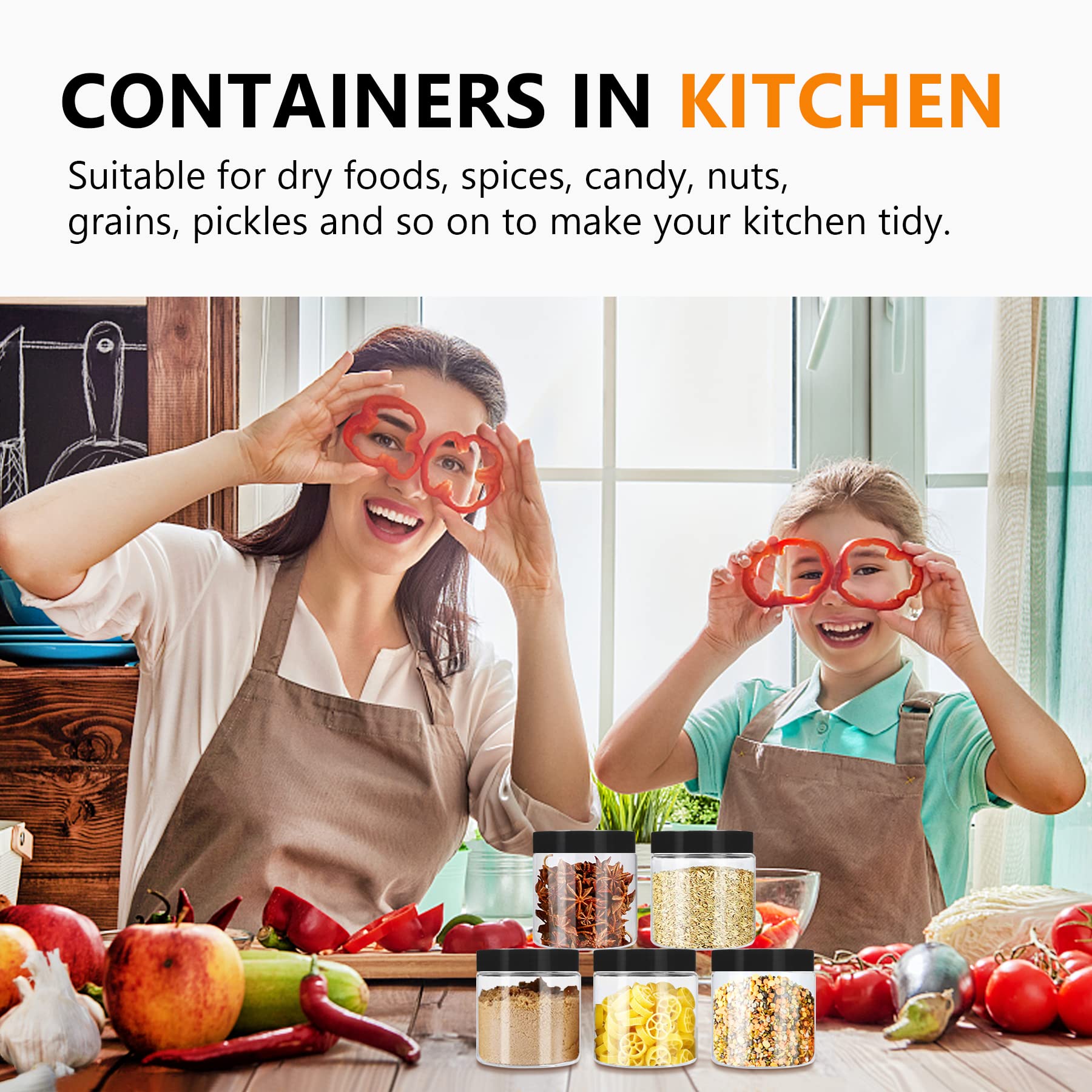 6OZ Plastic Jars with Black Lids 40Pcs Empty Plastic Pot Jars Round Refillable Clear Slime Containers Jars Airtight Plastic Storage Jars for Travel Storage Home Kitchen Food Slime Making