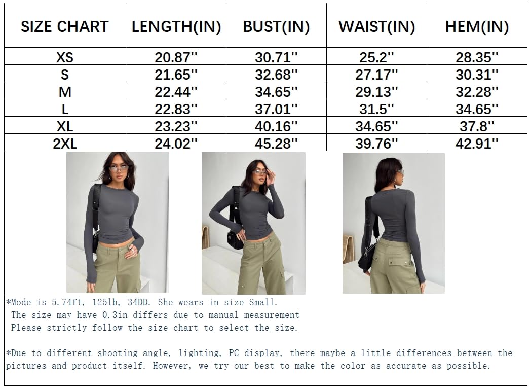 Abardsion Women's Casual Basic Going Out Crop Tops Slim Fit Long Sleeve Crew Neck Tight T Shirts (White, S)