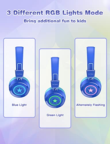 Link Dream Kids Bluetooth Headphones with Microphone for School On-Ear Headphone Toddler Children Wireless Headphone Headset with LED Lights Compatible with Cellphone/Computer/Tablet/iPad (Blue)