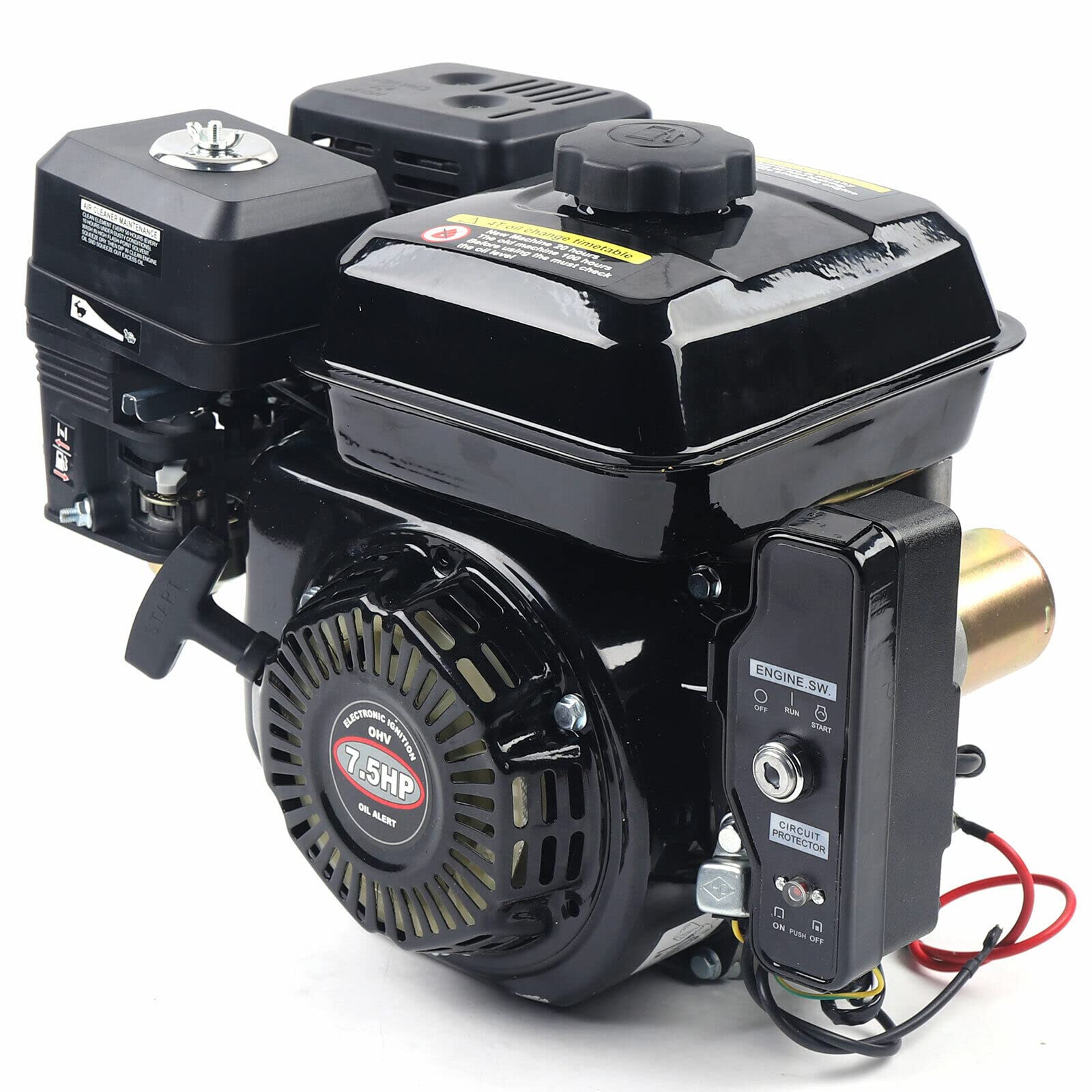 CNCEST 7.5 HP 212CC Gas Engine with Electric Start 4-Stroke Horizontal Shaft Motor for Go Karts Mini Bikes Small Equipment 5/16"-24 Drilled Tapped Shaft Heavy Duty Performance Easy Installation