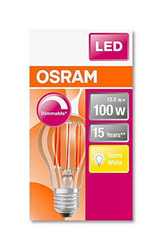 OSRAM LED lamp/Base: E27 / Warm White / 2700 K / 12 W/Replacement for 100 W Incandescent Bulb/LED Retrofit Classic A DIM [Energy Efficiency Class A++] / Pack of 10