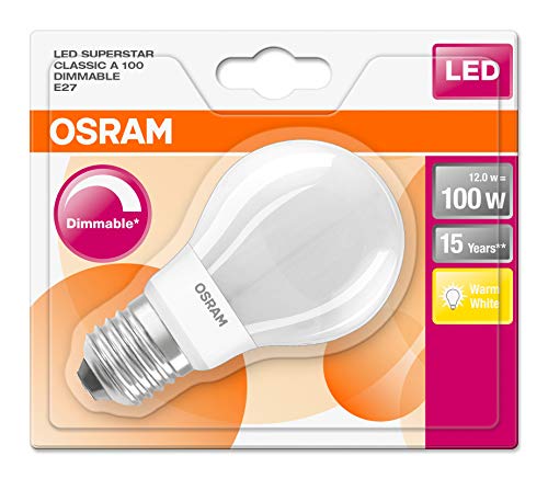 OSRAM LED lamp/Base: E27 / Warm White / 2700 K / 12 W/Replacement for 100 W Incandescent Bulb/Frosted/LED Retrofit Classic A DIM [Energy Efficiency Class A++] / Pack of 6