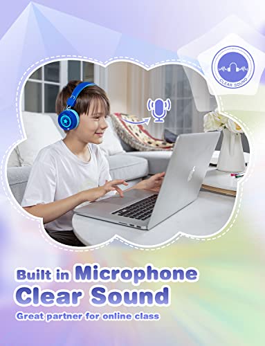 Link Dream Kids Bluetooth Headphones with Microphone for School On-Ear Headphone Toddler Children Wireless Headphone Headset with LED Lights Compatible with Cellphone/Computer/Tablet/iPad (Blue)