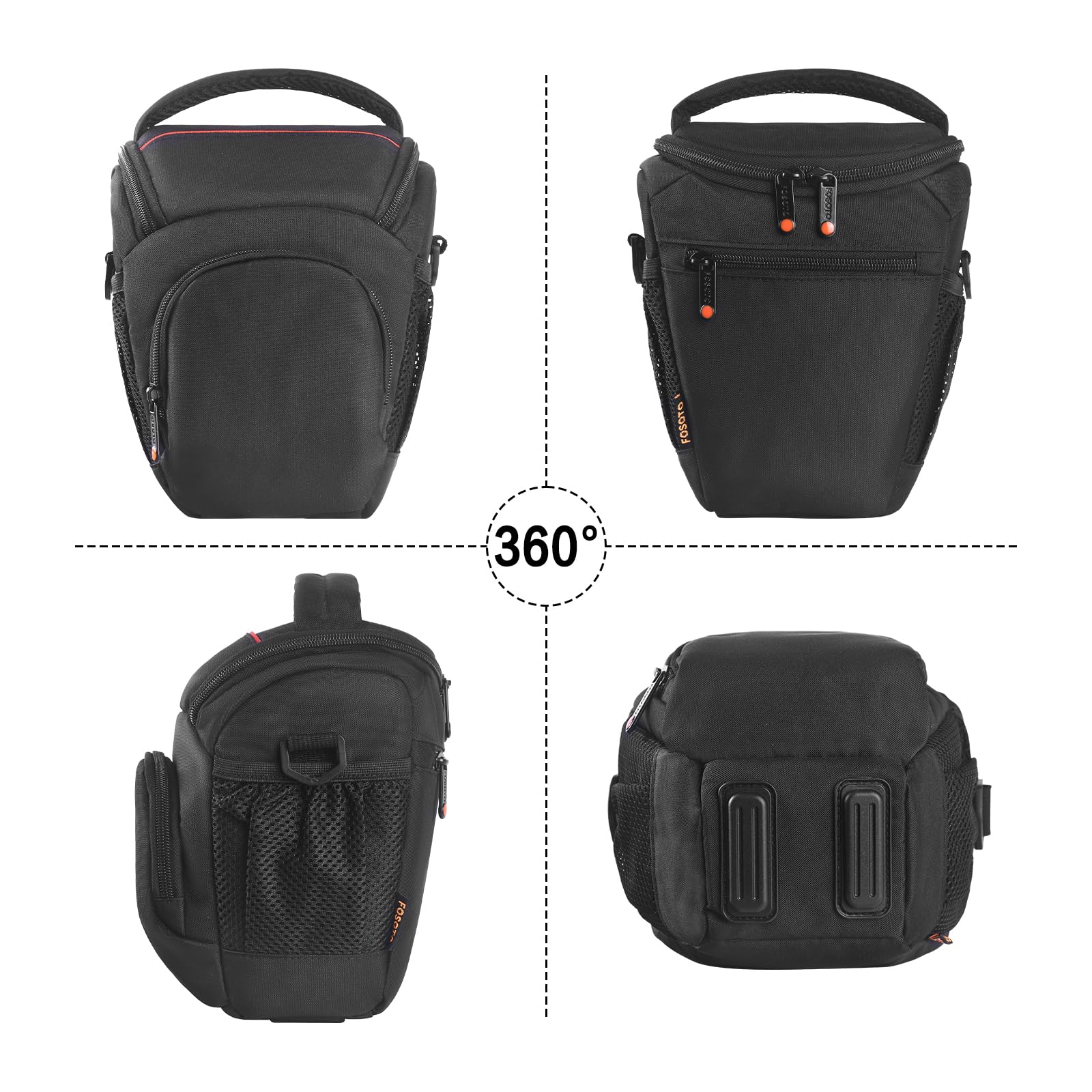 FOSOTO DSLR SLR Compact Camera Bag Compatible for Nikon D5100 D5300 D90 Canon T4 T5 600D 650D Panasonic Lumix FZ80 Sony Fujifilm with Waterproof Rain Cover