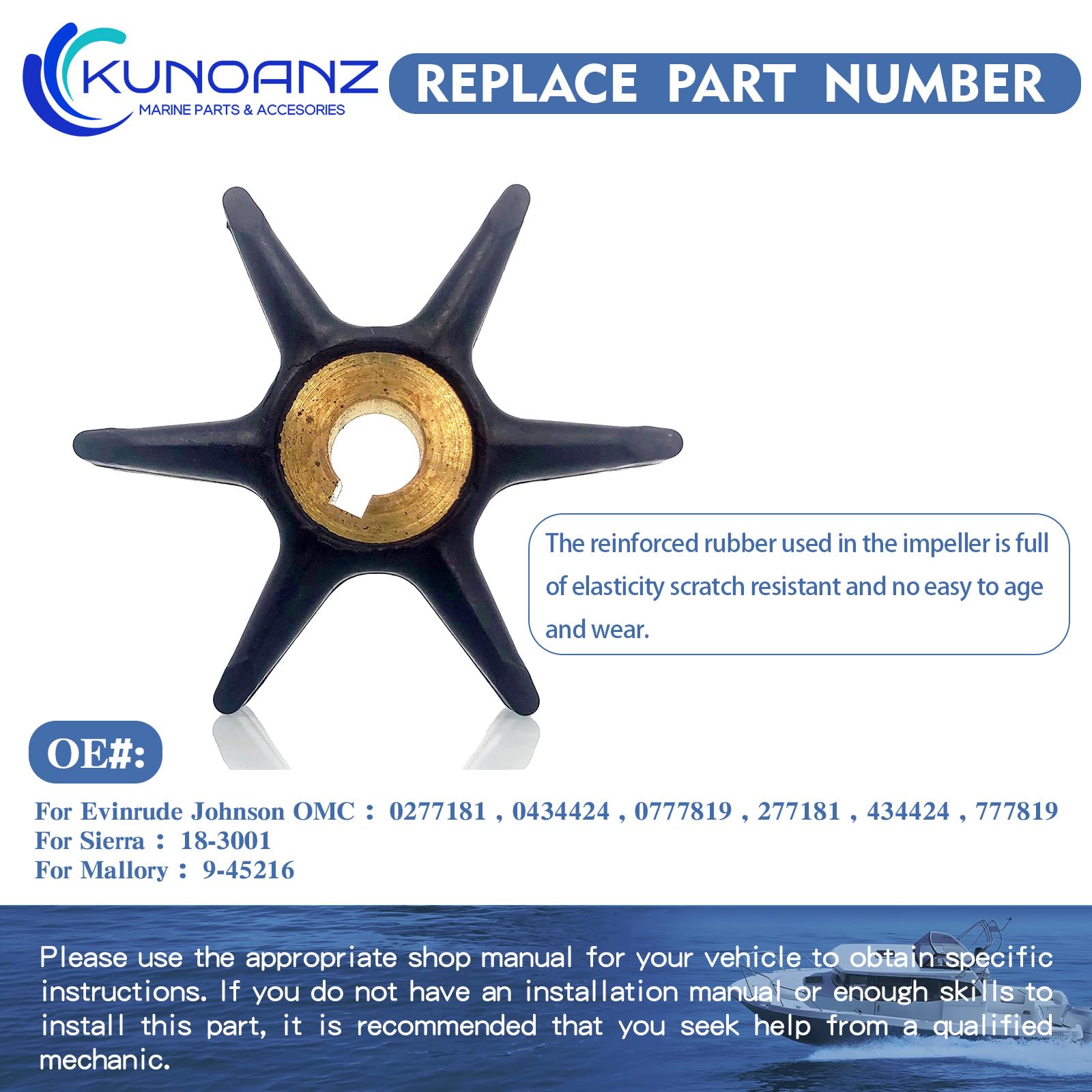277181 434424 Water Pump Impeller For Evinrude Johnson 3/4/5/5.5/6/7.5 HP 2 Stroke Outboard Sierra 18-3001 0277181 0434424 0777819 3HP 4HP 5HP 5.5HP 6HP 7.5HP