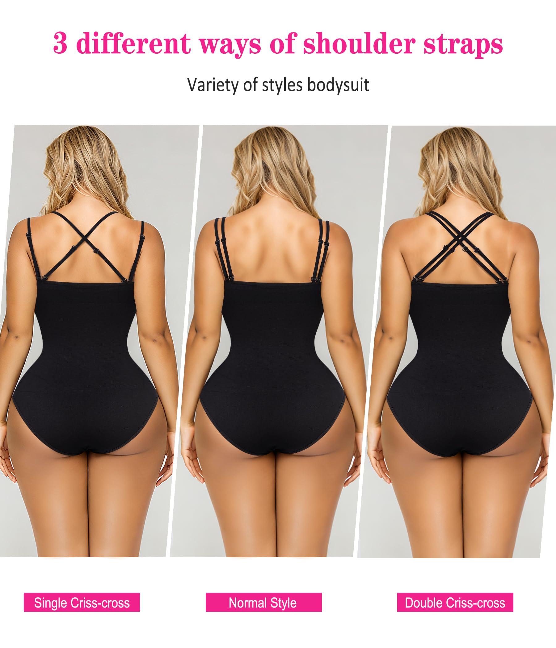 Nebility Seamless Shapewear for Women Tummy Control Bodysuit Shirts Full Body Shaper Tank Top Body Suit Corset Waist Trainer (Black, Medium)