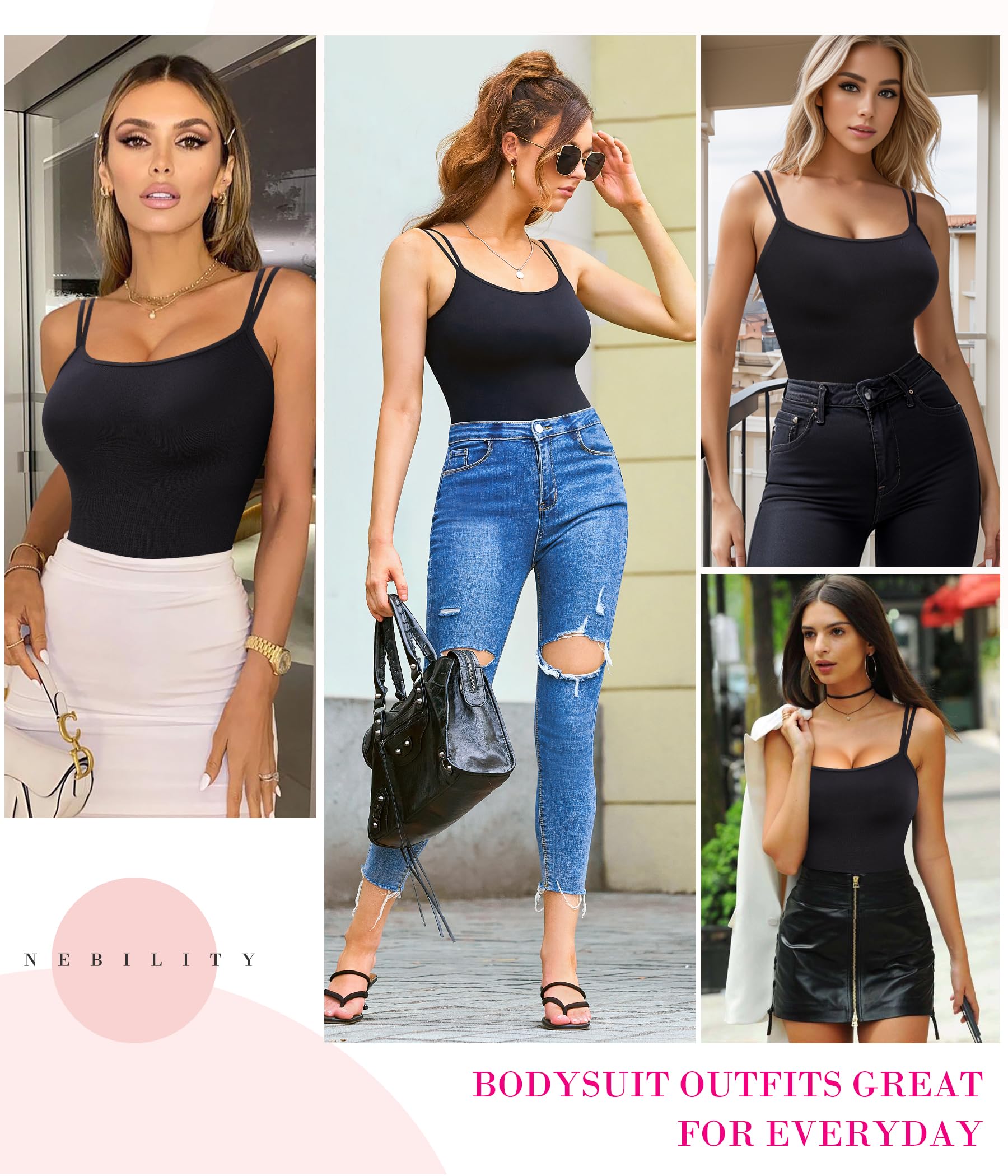 Nebility Seamless Shapewear for Women Tummy Control Bodysuit Shirts Full Body Shaper Tank Top Body Suit Corset Waist Trainer (Black, Medium)